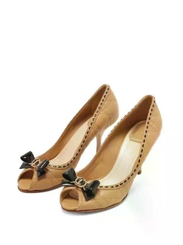 Dior Quilted Peep-toe Pumps With Bow Detailing And Cd Logo
