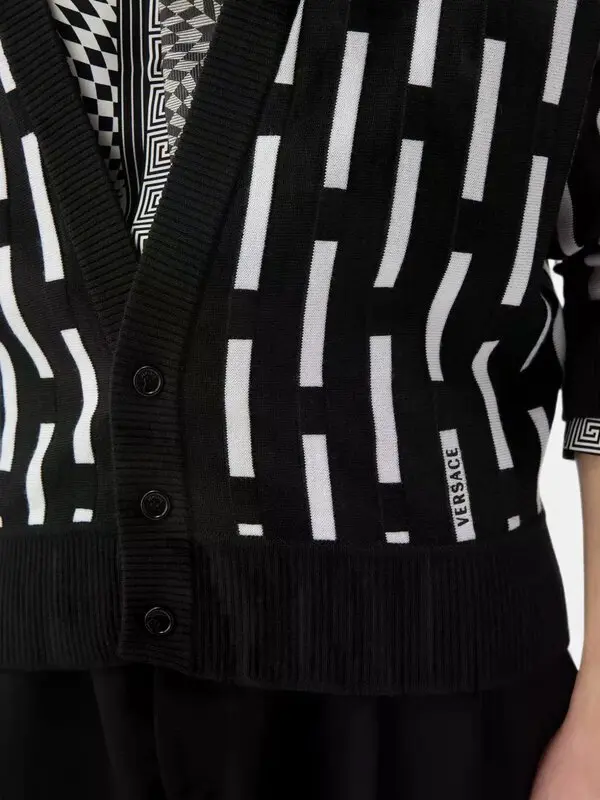 Versace Embroidered-logo Wool Knit Cardigan