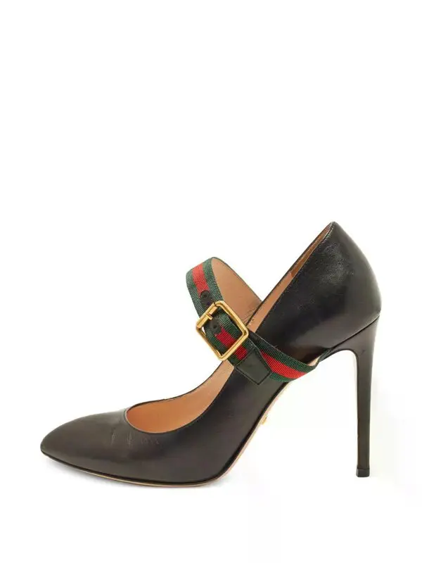 Gucci Leather Sylvie Web Strap Pointed Toe Pumps - Black
