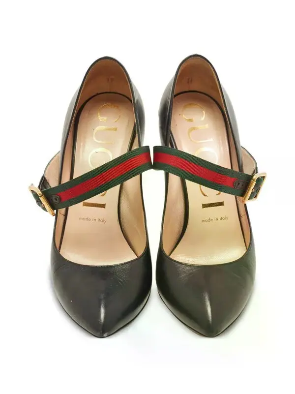 Gucci Leather Sylvie Web Strap Pointed Toe Pumps