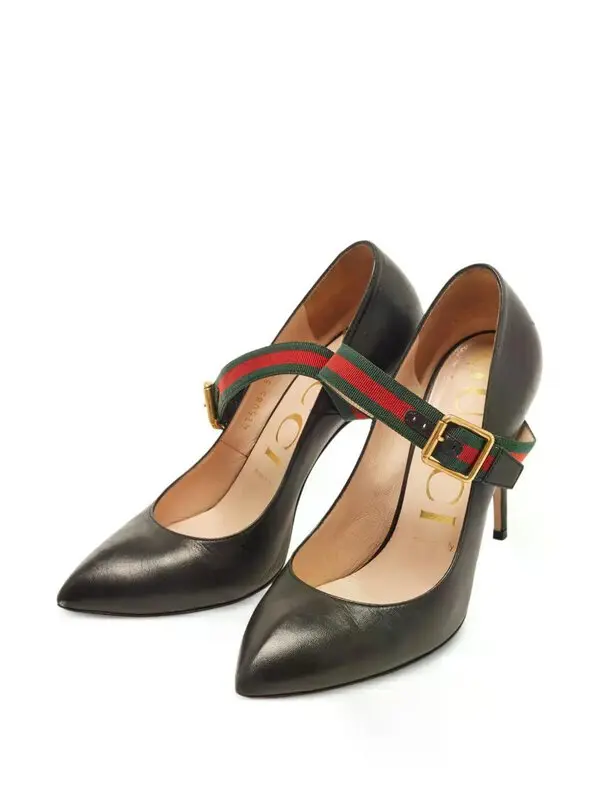 Gucci Leather Sylvie Web Strap Pointed Toe Pumps