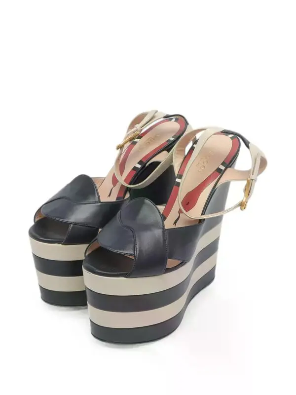 Gucci Sally Striped Wedge Sandals