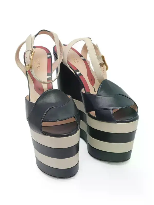 Gucci Sally Striped Wedge Sandals
