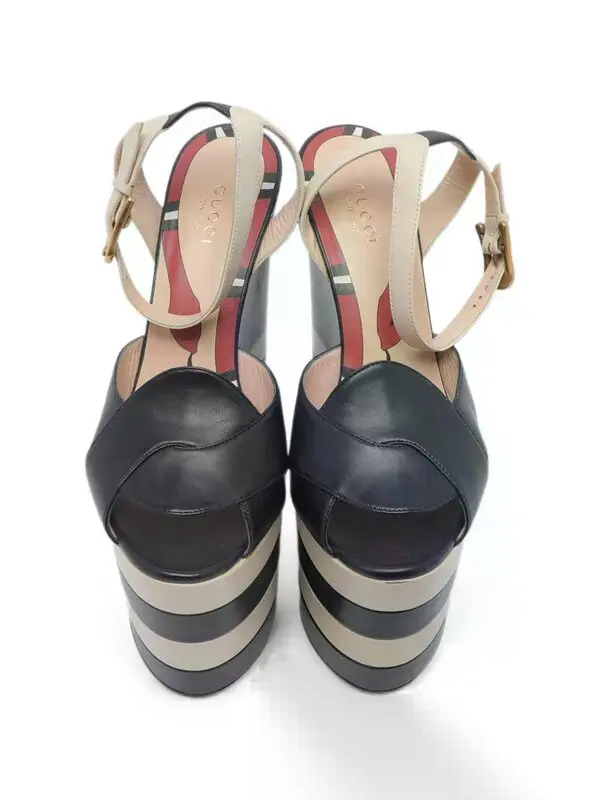 Gucci Striped Leather Wedge Sandals