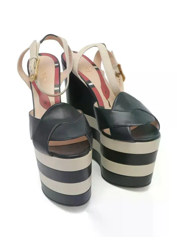 Gucci Striped Leather Wedge Sandals