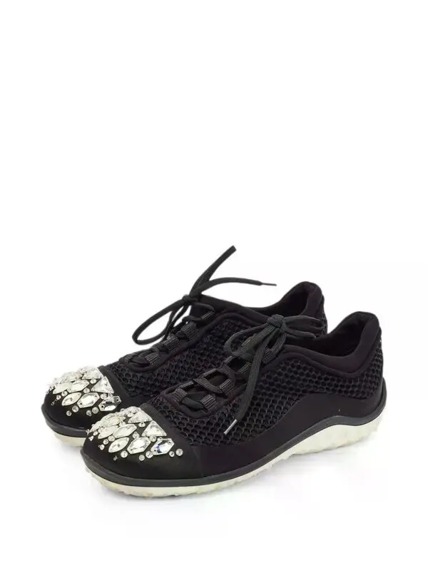 Miu Miu Crystal Embellished Mesh Sneakers - Black
