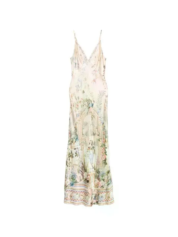 Camilla Floral Print Silk Maxi Dress - Pink