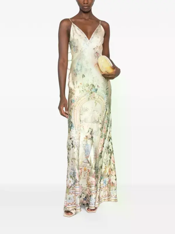 Camilla Floral Print Silk Maxi Dress - Pink