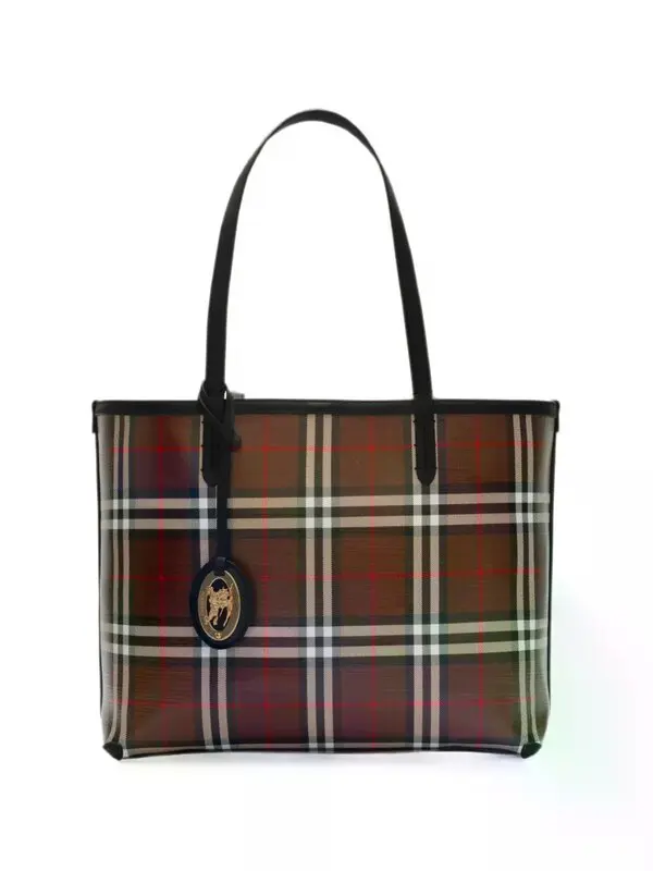 Burberry Small Check Tote In Coated Cotton Canvas