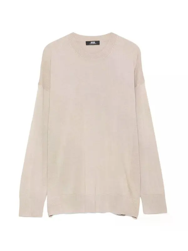 Alpha Studio Side-slit Crew Neck Sweater - Neutrals