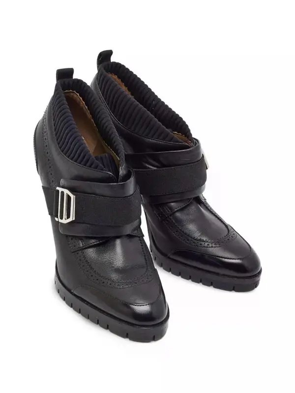 Hermès Leather Ankle Boots With Metal Buckle