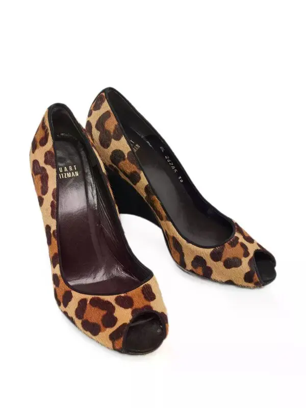 STUART WEITZMAN Leopard-print Peep-toe Wedge Pumps