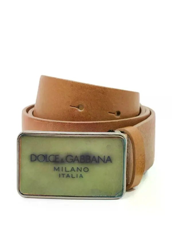 Dolce & Gabbana Logo Plaque Leather Belt - Brown