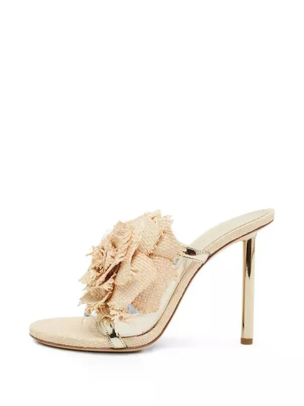 LE SILLA Rose Appliqué Raffia Stiletto Sandals