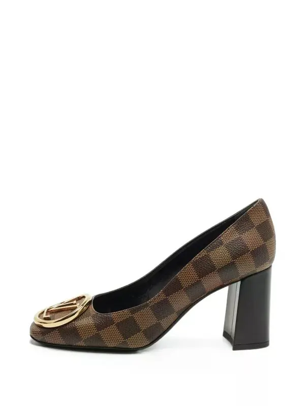 LOUIS VUITTON Madeleine Damier Ebene Canvas Block Heel Pumps