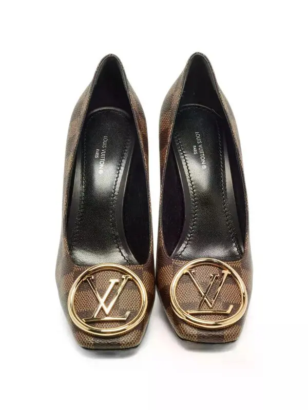 LOUIS VUITTON Madeleine Damier Ebene Canvas Block Heel Pumps