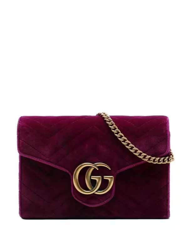 Gucci 2016-2026 Gg Marmont Matelasse Velvet Wallet On Chain Crossbody Bag - Purple