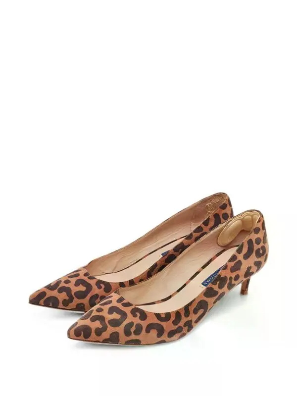 STUART WEITZMAN Leopard Print Suede Kitten Heel Pumps - Brown