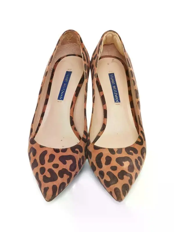 STUART WEITZMAN Leopard Print Suede Kitten Heel Pumps - Brown