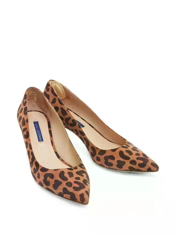 STUART WEITZMAN Leopard Print Suede Kitten Heel Pumps - Brown