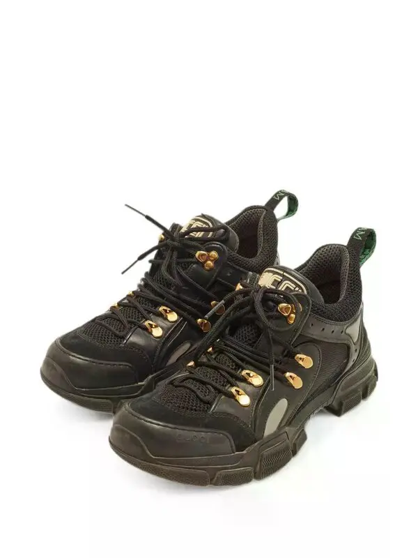 Gucci Flashtrek Lace-up Sneakers With Gold-tone Hardware