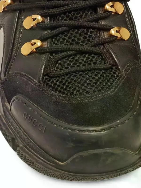 Gucci Flashtrek Lace-up Sneakers With Gold-tone Hardware