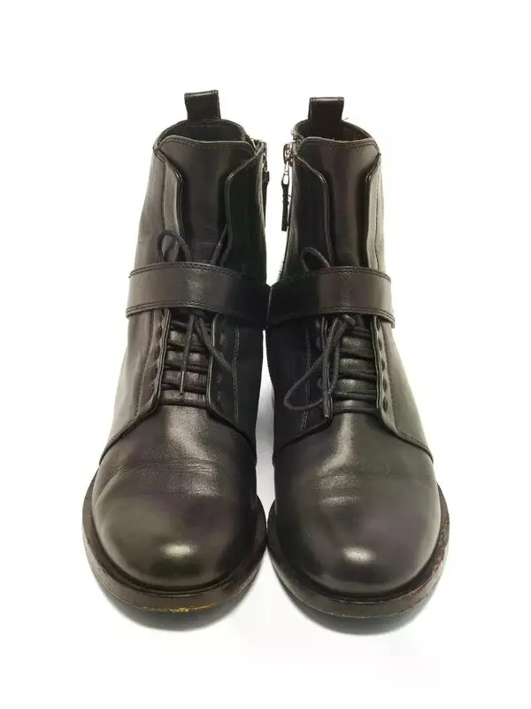Fendi Leather Buckled Lace-up Combat Boots - Black