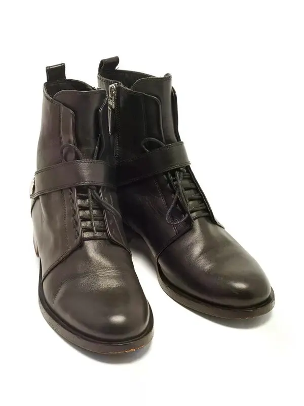 Fendi Leather Buckled Lace-up Combat Boots