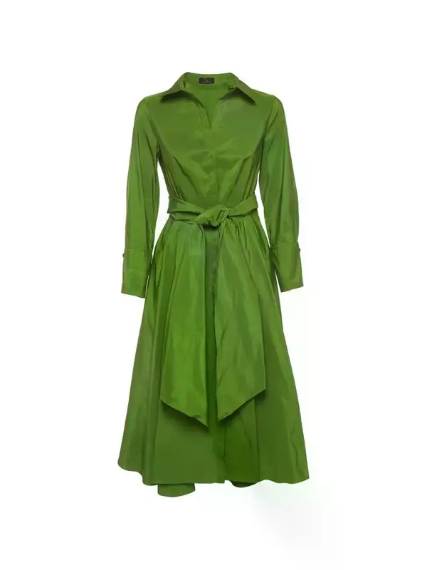Carolina Herrera Belted Pleated Shirt Midi Dress - Green