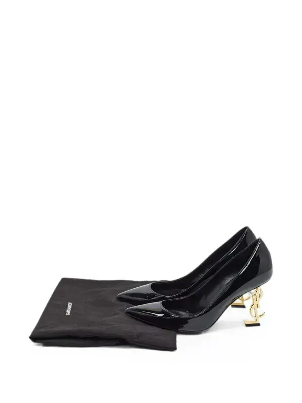 Saint Laurent Opyum Patent Leather Pumps With Gold-tone Logo Heel