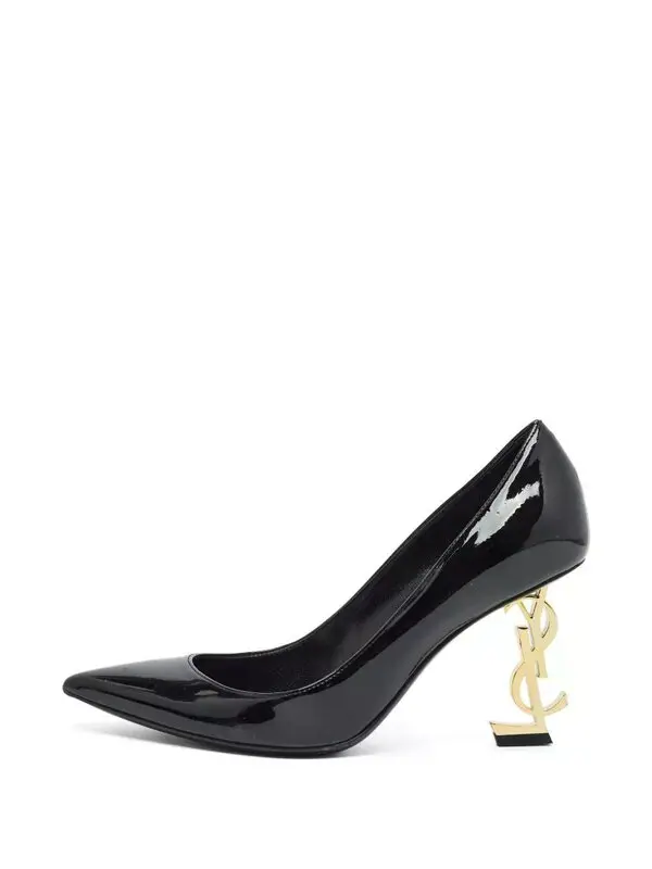 Saint Laurent Opyum Patent Leather Pumps With Gold-tone Logo Heel - Black
