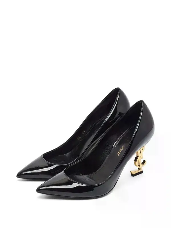 Saint Laurent Opyum Patent Leather Pumps With Gold-tone Logo Heel