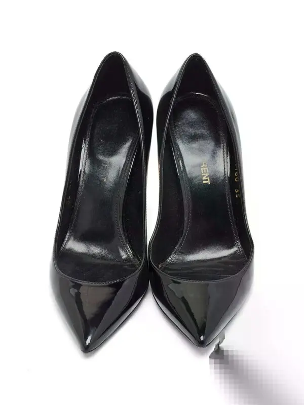Saint Laurent Opyum Patent Leather Pumps With Gold-tone Logo Heel