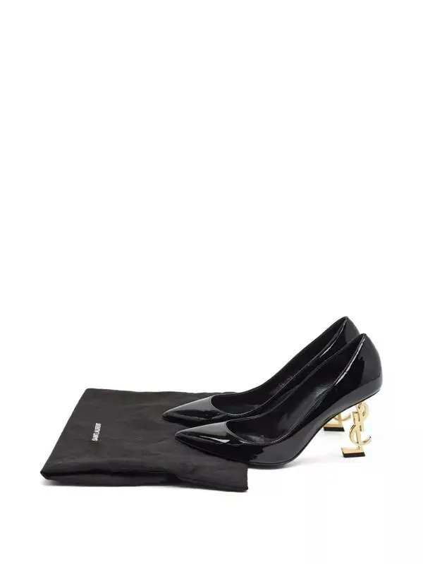 Saint Laurent Opyum Patent Leather Pumps With Gold-tone Logo Heel