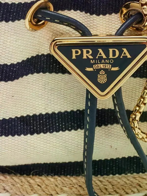 Prada Mini Striped Triangle Logo Bucket Bag