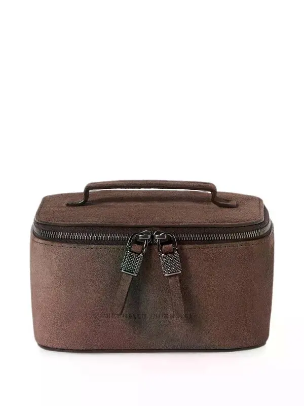 Brunello Cucinelli Suede Jewelry Box With Shiny Zipper Pull