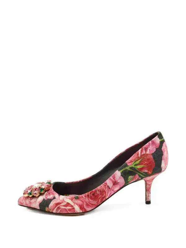 Dolce & Gabbana Bellucci Crystal-embellished Floral Brocade Pumps - Pink