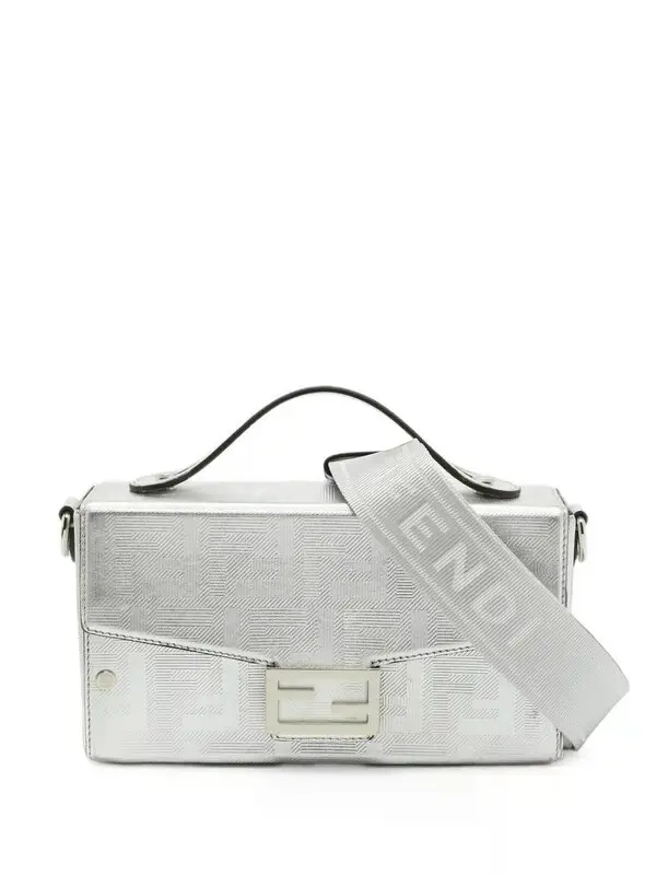 Fendi Zucca Embossed Baguette Crossbody Bag - Silver