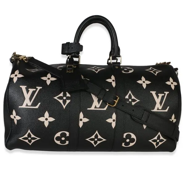 LOUIS VUITTON Cream Giant Monogram Empreinte Keepall Bandouliere 45 - Black