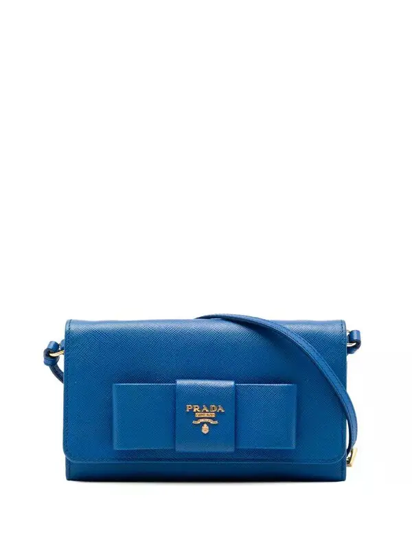 Prada Saffiano Lux Bow Wallet On Strap Crossbody Bag - Blue