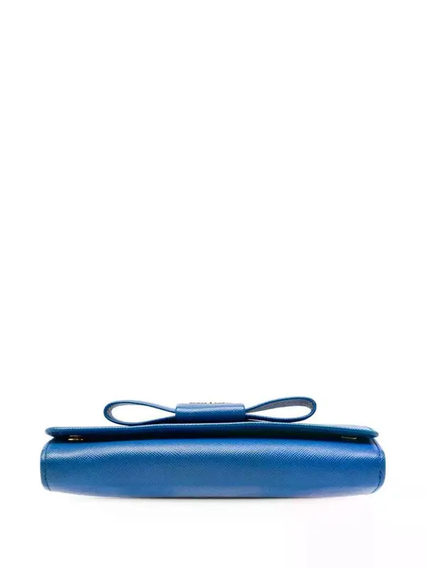 Prada Saffiano Lux Bow Wallet On Strap Crossbody Bag - Blue