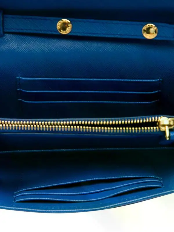 Prada Saffiano Lux Bow Wallet On Strap Crossbody Bag - Blue