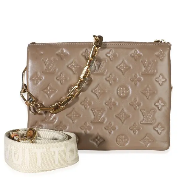 LOUIS VUITTON Taupe Monogram Embossed Lambskin Coussin Pm - Brown
