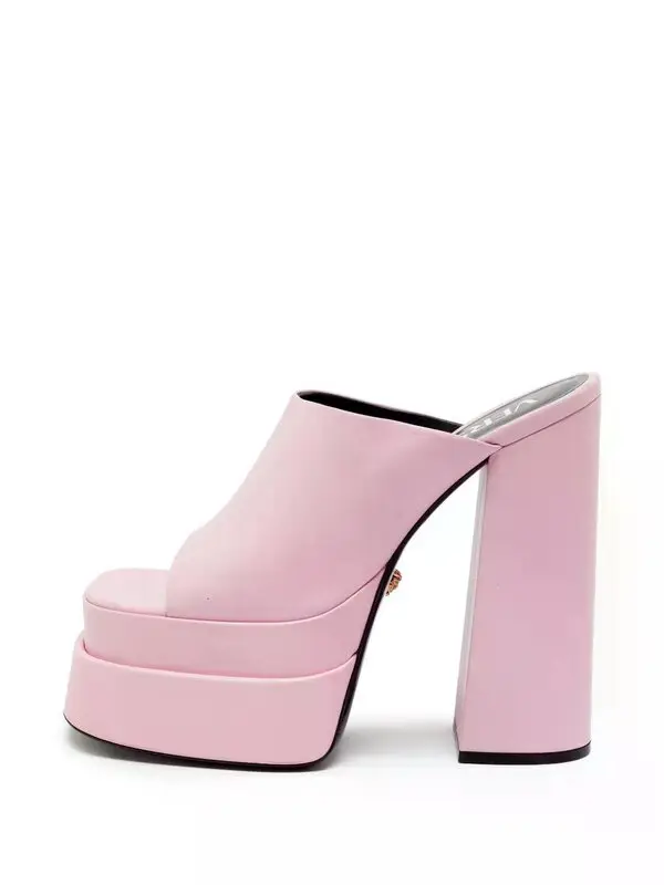 Versace Square-toe Platform High Block Heel Sandals - Pink