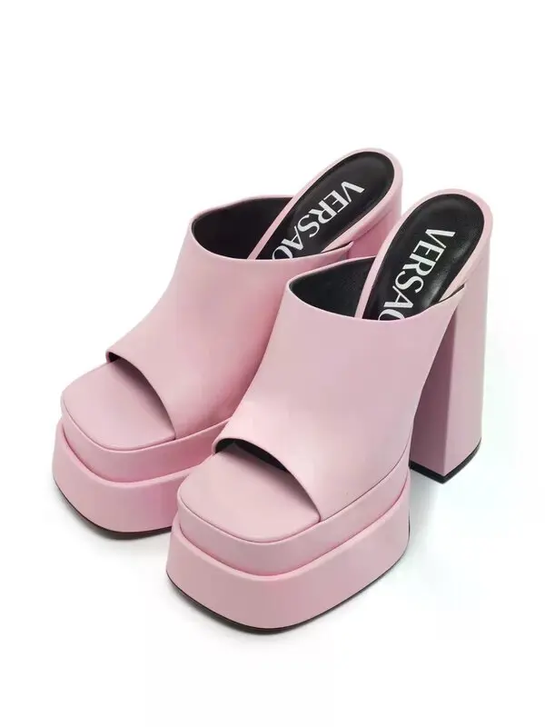 Versace Square-toe Platform High Block Heel Sandals - Pink