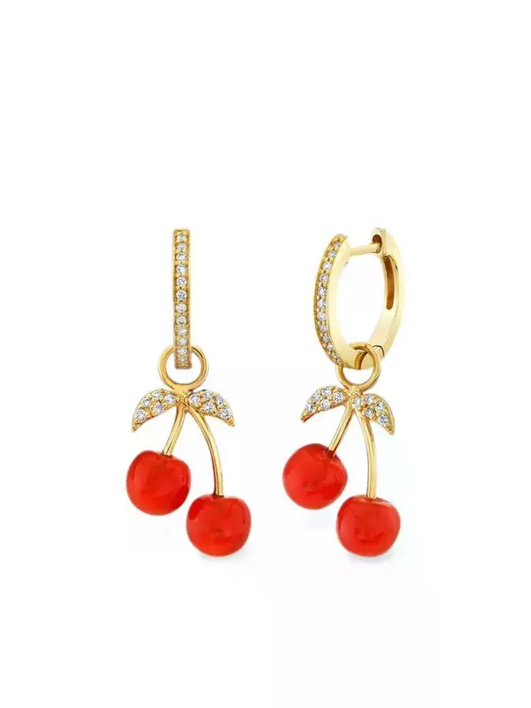 SYDNEY EVAN Cherry-motif Diamond Hoop Earrings - Gold