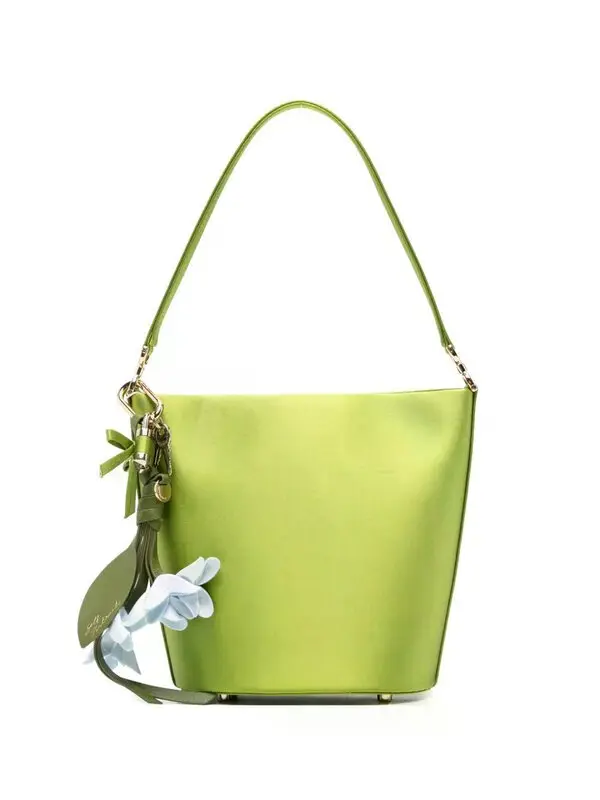 SELF-PORTRAIT Floral Charm Satin Bucket Bag - Green