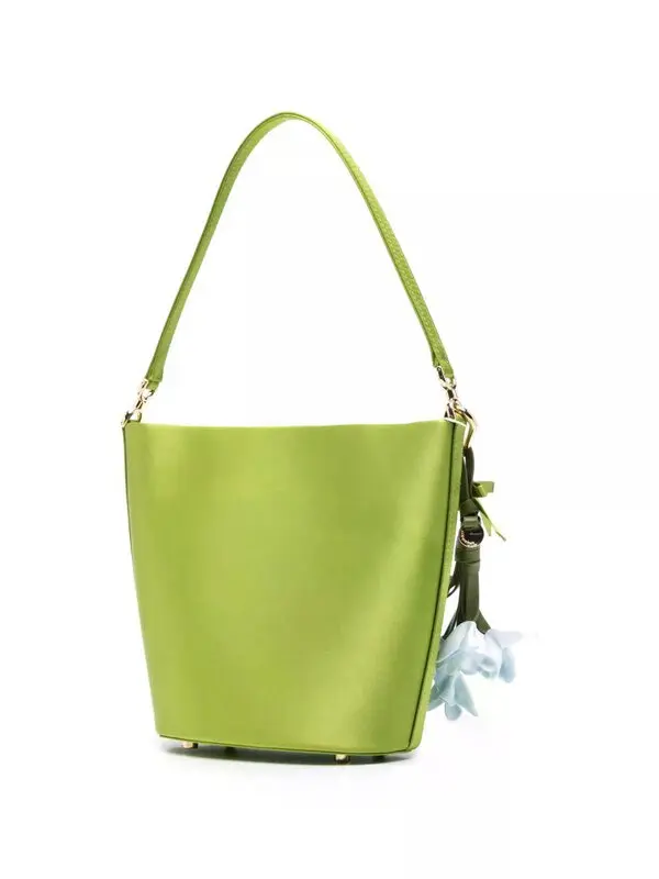 SELF-PORTRAIT Floral Charm Satin Bucket Bag - Green