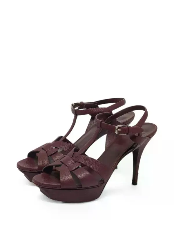 Saint Laurent Tribute Grained Leather Platform Sandals - Red