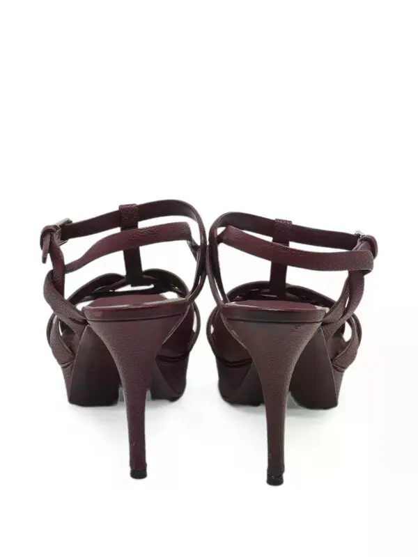 Saint Laurent Tribute Grained Leather Platform Sandals - Red